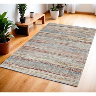HomeRoots 4' X 6' Ivory Red and Blue Abstract Non Skid Area Rug - 72' X ...