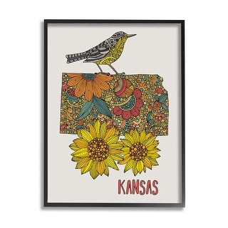 Stupell Kansas Sunflower Blooms State Bird Detailed Pattern Framed Wall ...