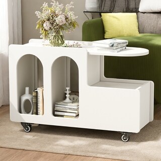 End Table with Lockable Wheels, 11.8-Inch Narrow Nightstand with Multi ...