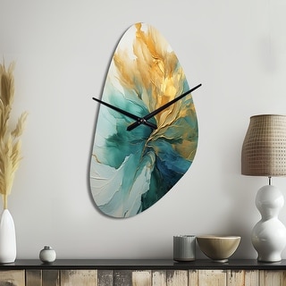 Gold And Teal Aurora Harmony - Abstract Spirals Large Wall Clocks ...