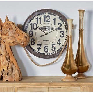Rustic Wood and Iron Roped Kensington Wall Clock - On Sale - Bed Bath ...