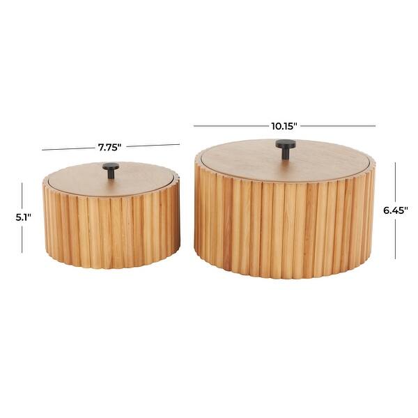 Brown Wooden Handmade Slatted Box with Lids (Set of 2) - Bed Bath ...