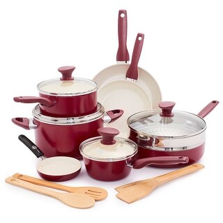 GreenPan Rio Ceramic Non-Stick 16-Piece Cookware Set, Red - Bed Bath ...