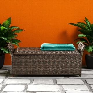 Outdoor Bench with Hinged Lid Storage, 42 Inch Dark Brown PE Rattan ...