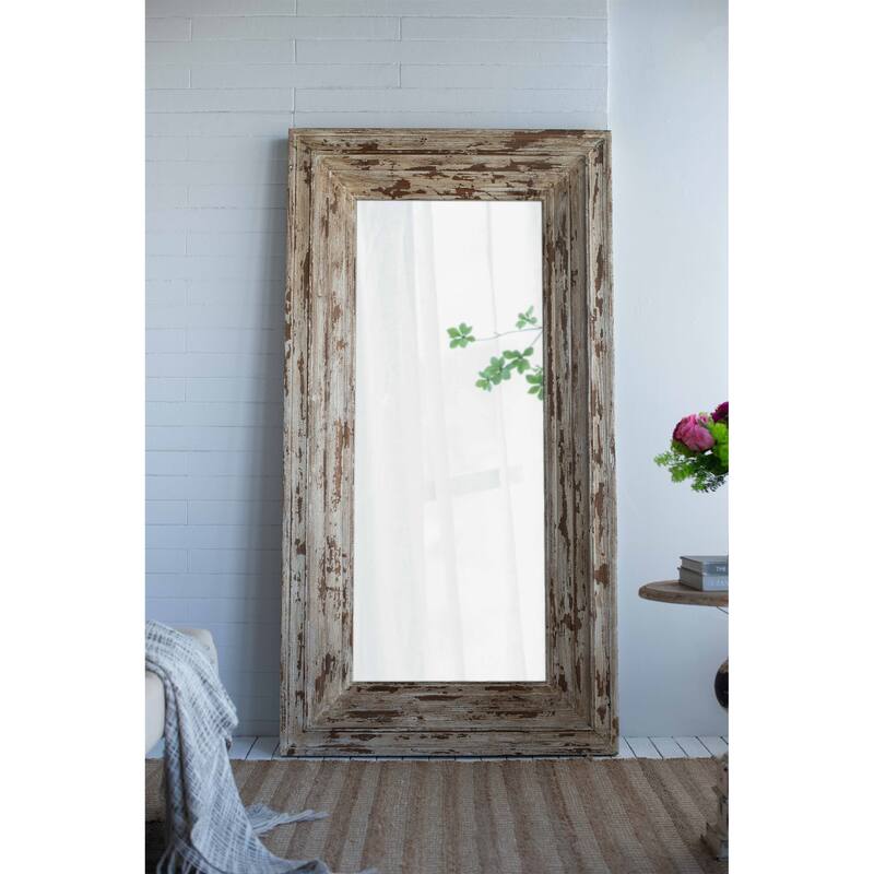 Full Length Rectangle Floor Mirror with Distressed Wood Frame - Brown ...
