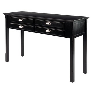 Wood Timber Console Table with Four Drawers, Black Finish - Bed Bath ...
