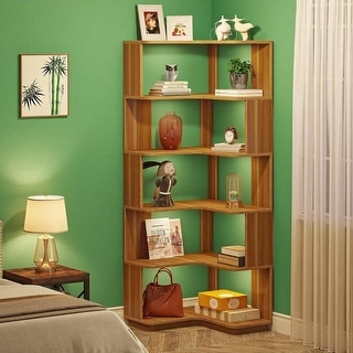 6-Tier L-Shaped Corner Shelf Book Storage Cabinet - 23.62" L × 1.77" W ...