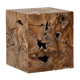 Scarlett Square Root Block Style End Table, Natural Finished Teak - Bed ...