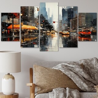 Designart "Cityscape Collage II" Abstract Collages Art Living Room Set ...