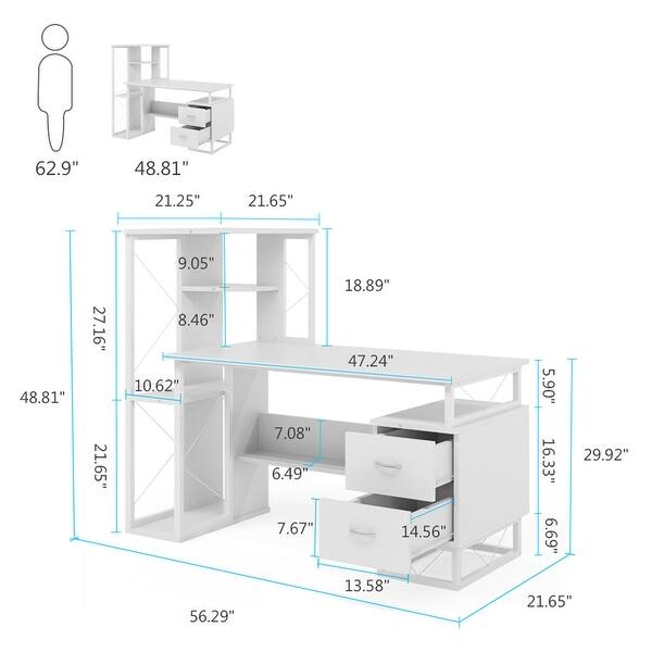 Computer Desk with Drawers 57 Inches Corner Tower Desk - Bed Bath ...