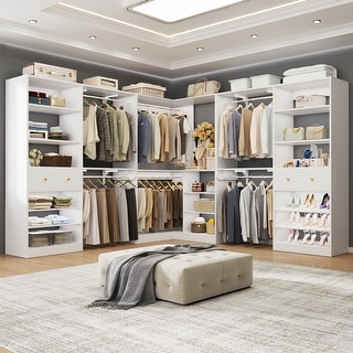 Zyntex Corner Closet System with 2 Wooden Drawers and 6 Hanging Rods ...