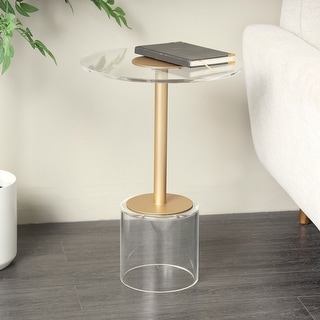 Clear Acrylic Plastic Accent Table with Elevated Base and Gold Stand ...