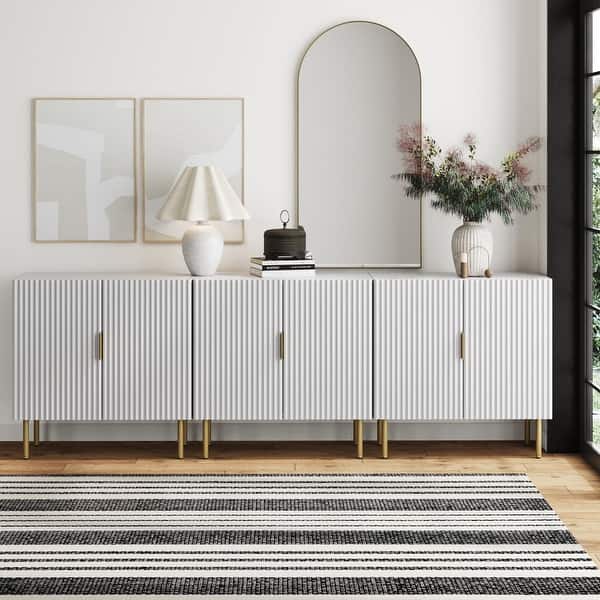 Nathan James Vera Storage Accent Cabinet with Doors in White Fluted ...
