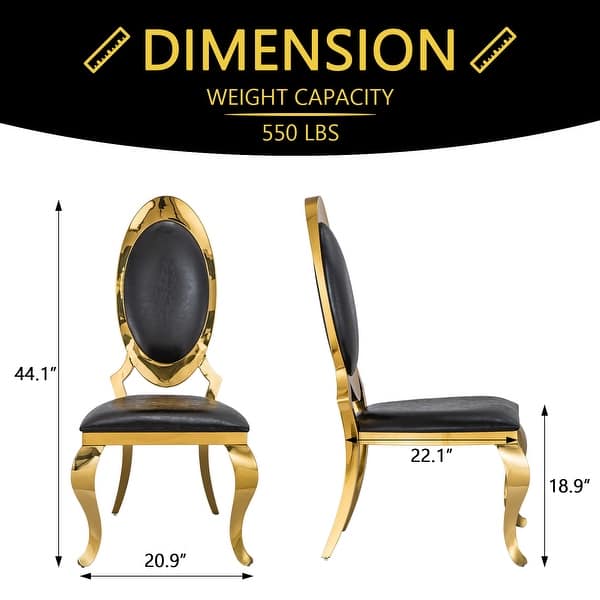 Luxury Black PU Leather Dining Chairs with Polished Gold Cabriole Legs ...