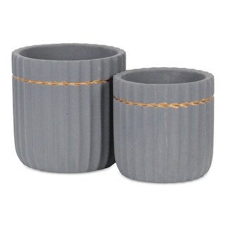 Aurine Round Gold Trimmed Ridged Ceramic Pot - Gray - Bed Bath & Beyond ...