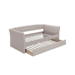 Alma Classic Wood Day Bed with Trundle, Button Tufted, Rich Brown ...