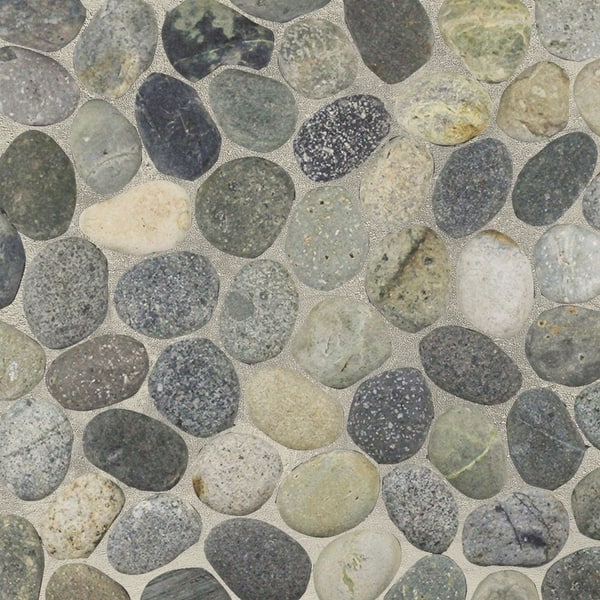 pebble stone tile backsplash