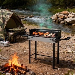 GDFStudio - Stainless Steel 2-in-1 Charcoal Rotisserie Grill with ...