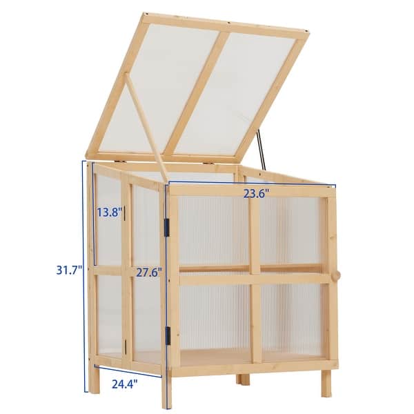 31.7"H Fir Wood Cold Frame Greenhouse, 2 Tier Raised Planter Box with ...