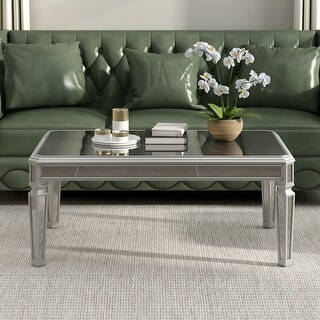 Sleek Glass Mirrored Coffee Table with Adjustable Legs - Bed Bath ...