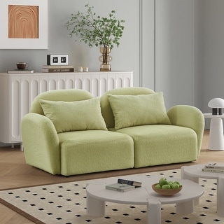 Loveseat Light Green Lazy Sofa Velvet Fabric Couches 2 Seater Sofa ...