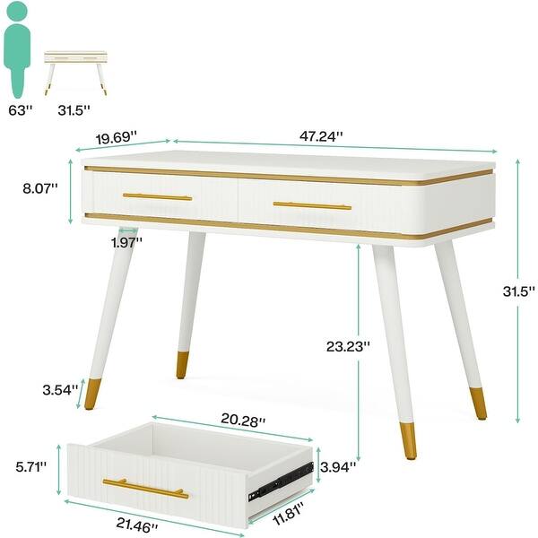47 Inches Large Dressing Table with Slanted Solid Wood Legs - Bed Bath ...