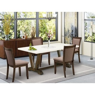 East West Furniture Dining Set- a Dining Table and Dark Khaki Linen ...