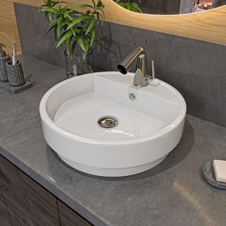 ALFI brand White 19" Round Semi Recessed Ceramic Sink with Faucet Hole ...