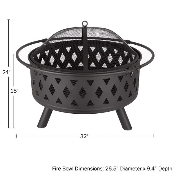 Pure Garden Wood Burning 32-inch Round Crossweave Outdoor Firepit Set ...