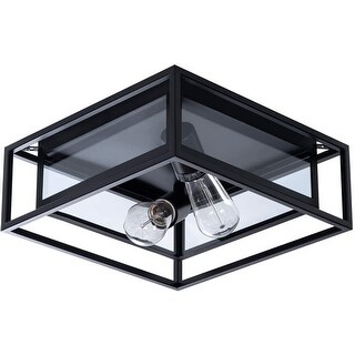 Square flush mount ceiling light fixture industrial glass black ceiling ...