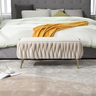Storage Bench Bedroom Modern velvet Striped Storage Ottoman Bench with ...