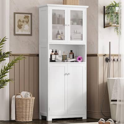 64" Height Freestanding Linen Tower Floor Storage Cabinet - Overstock ...