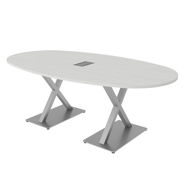 8 Person Boat-Oval Conference Table Silver Post Legs Power And Data ...