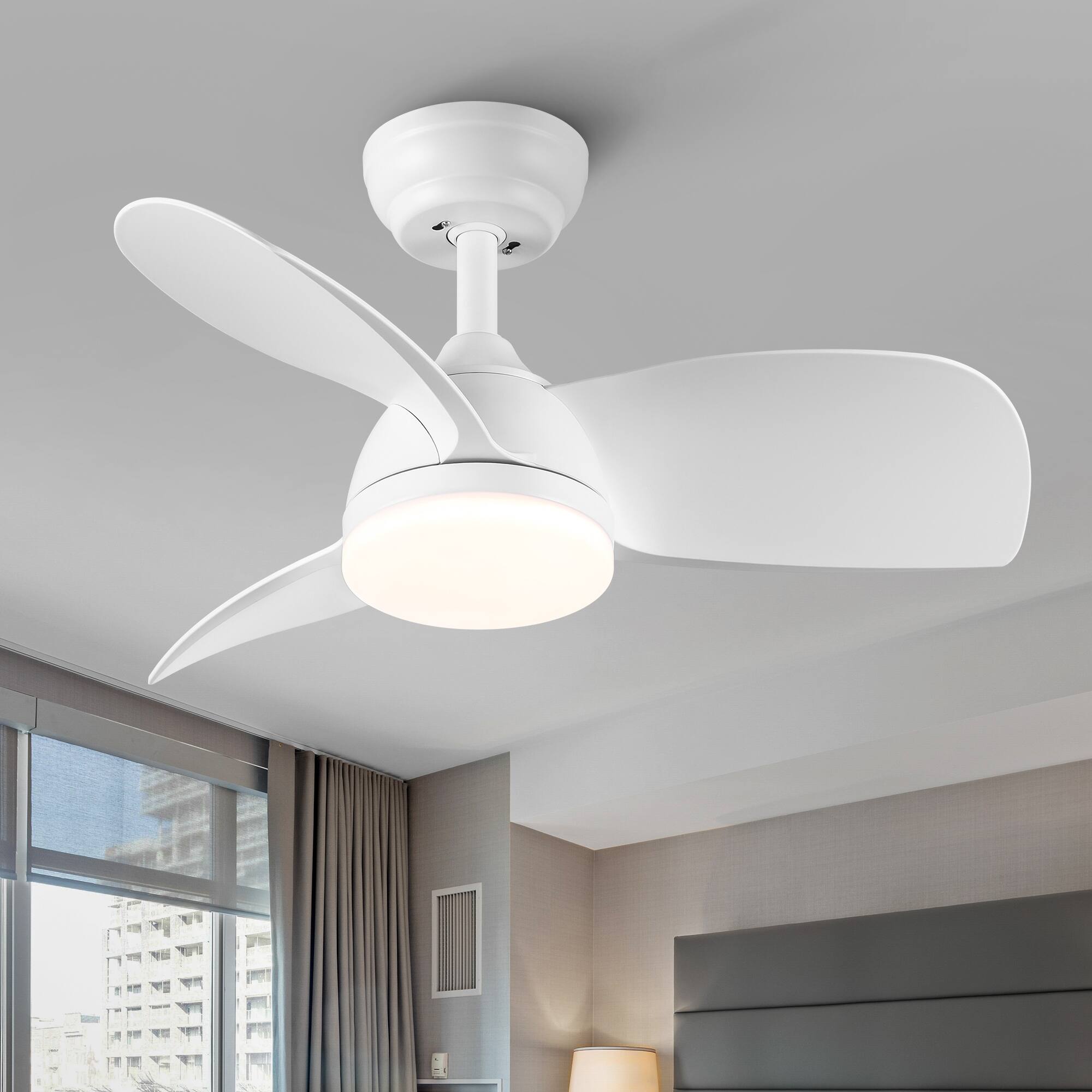 28 in. 3 Blades LED Indoor Smart Ceiling Fan with Remote Control - Bed ...