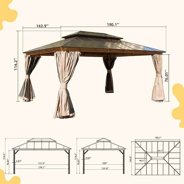 12 x 16 ft Hardtop Gazebo with Ventilated Roof, Aluminum Frame - Bed ...