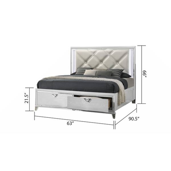 Modern Style Queen LED-Lit Bed with Padded Tufting & 2-Drawer Storage ...