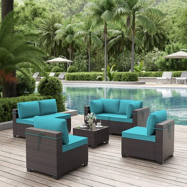 Kullavik 7 Piece Rattan Patio Furniture Set Sofa 7 pieces Bed Bath Beyond 38442334
