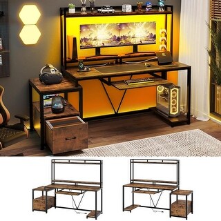 Gaming Desk Office Computer Desk File Drawer Storage Shelves - Bed Bath ...