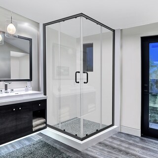 Elegant Corner Entry Enclosure in Sliding Shower Doors Enclosure 34 in. W x 34 in. L x 72 in. H ...
