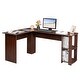 L-Shaped Wood Right-angle Computer Desk with Two-layer Bookshelves ...