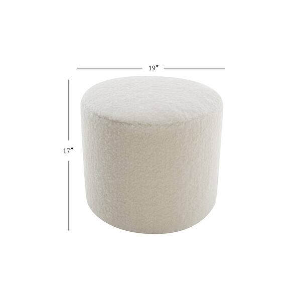 19-Inch Wide Round Pouf Ottoman Footstool, White Faux Shearling - Bed ...