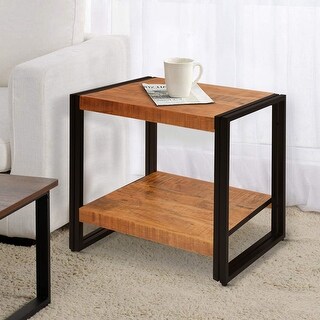 24 Inch Wooden Farmhouse Side Table with Open Compartment, Brown and ...