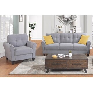 Light Grey-Blue 2-Piece Linen Couch Set, 1+3 Seater - Bed Bath & Beyond ...