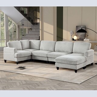 Sectional Couch Chenille Corner Sofa with Movable Ottoman - Bed Bath ...