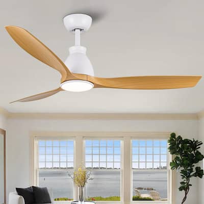 52" Integrated LED Ceiling Fan with 6-Speed Settings and Walnut Wood ...