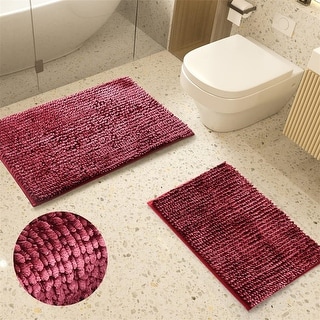 Burgundy Bathroom Rugs Set - 2 Piece for Bathroom, Tub, Shower - 20" x ...