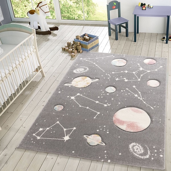 Space Rug for Kids Colorful Galaxy with Planets and Stars in Grey - On ...
