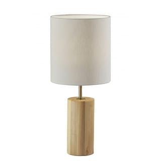 Natural Wood Base Table Lamp with White Drum Shade and Rotary Switch ...