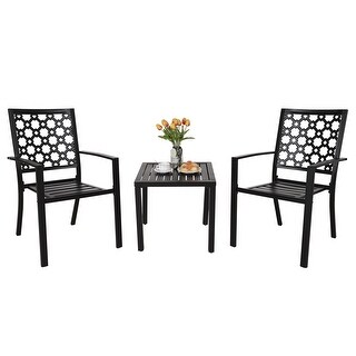 MEOOEM Patio Dining Set Outdoor Metal Square Bistro Side/End Table and Stackable Patio Dining ...