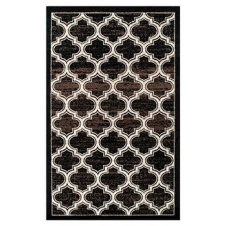 HomeRoots 4' X 6' Black Geometric Stain Resistant Area Rug - 5' Octagon ...